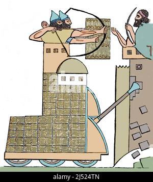 Siege engine. Mobile tower. Ancient Greece. Engraving, 19th century ...