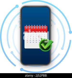 Calendar with checkmark or tick. Approved or schedule date. Vector ...