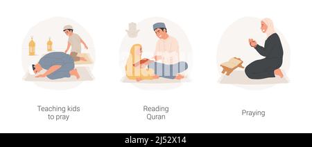 Teaching to pray isolated cartoon vector illustration. Child thanking ...