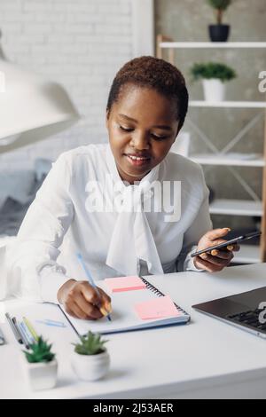 Businesswoman Holding Mobile Phone With Important Messages And Pointing ...