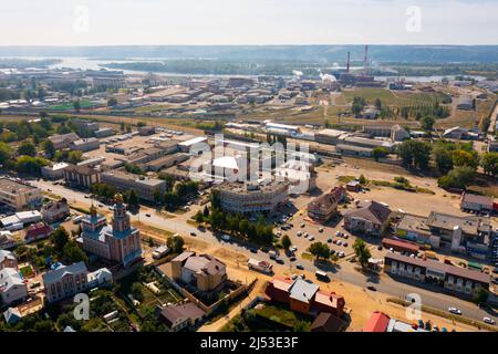 Volzhsk, Russia - August 23, 2021: Panoramic view from drone of Volzhsk ...