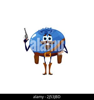 Cartoon blueberry cowboy character, berry sheriff, robber, bandit or ...