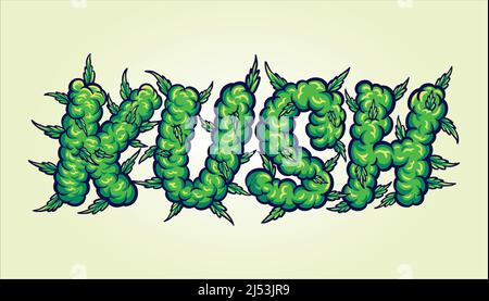 Kush leaf letter K emblem with cannabis bud vector illustrations for ...