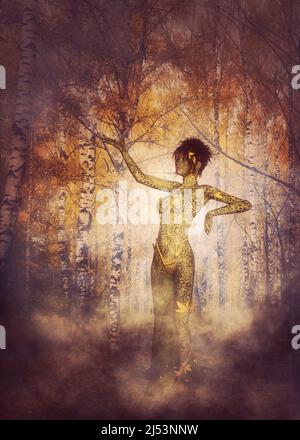 Fantasy dryad woman with tree trunk leg, 3d Illustration Stock Photo ...