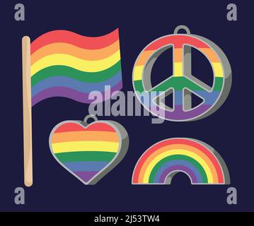 Vector set of LGBTQ community symbols with pride flags, gender signs ...