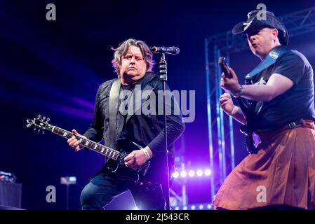 Bass guitarist Jon Randle of Doctor and the Medics band performing at a ...