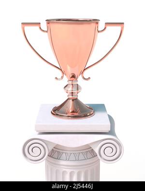 Bronze trophy cup on an antique column in greek style 3D illustration ...