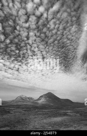 Monochrome Torridon landscape with altocumulus clouds Stock Photo - Alamy