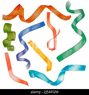 Multicolored ribbons frame watercolor illustration on white background ...
