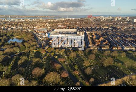 Aerial view of Anfield Cemetery and Crematorium Stock Photo - Alamy