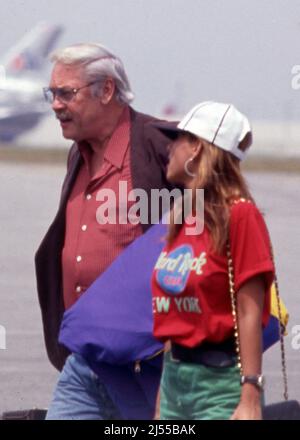 Jerry Buss and Jeanie Buss seen arriving at LAX Airport April 1992 ...