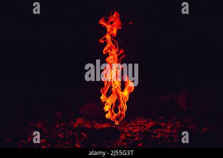 High pillar of fire coming out of stone. Red fire burning flame Stock ...