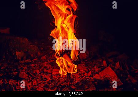 High pillar of fire coming out of stone. Red fire burning flame Stock ...