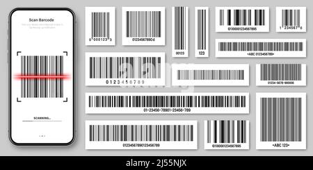 Product barcodes collection. Smartphone application, scanner app. Identification tracking code ...