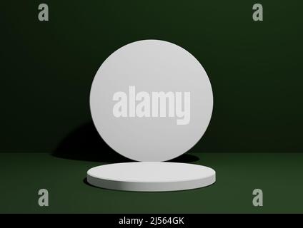 Dark, warm green, 3D render minimal, simple top view flat lay product display background with ...