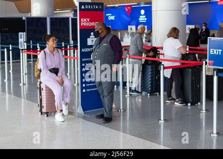 Delta Air Lines Sky Priority sign seen in Shanghai Pudong International ...