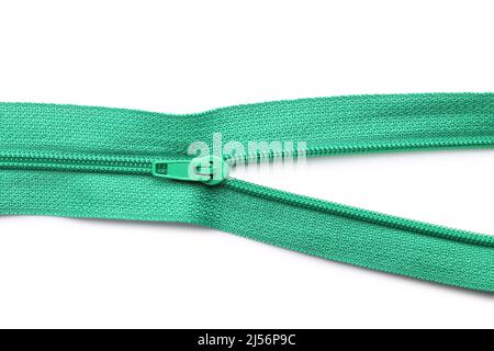 Stylish green zipper on white background Stock Photo - Alamy