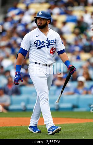 Los Angeles Dodgers' Edwin Rios runs to first during a baseball game against the Arizona ...