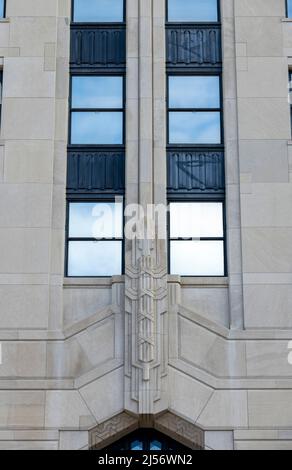 detail of carved stone, The Charles Stewart Mott Foundation Building ...