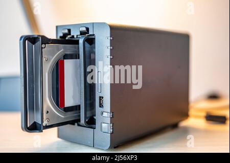 network attached storage NAS with a single bay pulled setup at a home ...