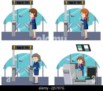 Boarding gate entrance with ground crew illustration Stock Vector Image ...