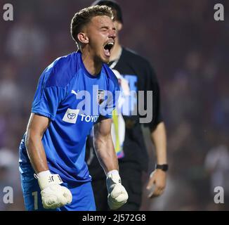 April 20, 2022: San Antonio FC goalkeeper Jordan Farr (1) gestures ...