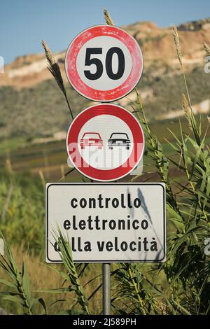 Sign, Speed limit, Control, Sicily, Italy Stock Photo - Alamy