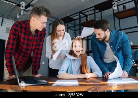 Angry multiethnic business people with paper folders quarrelling on ...
