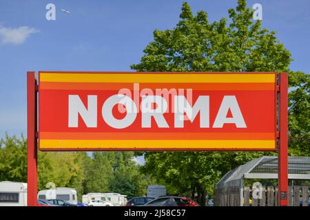 Advertising and company sign of the discounter NORMA Stock Photo - Alamy