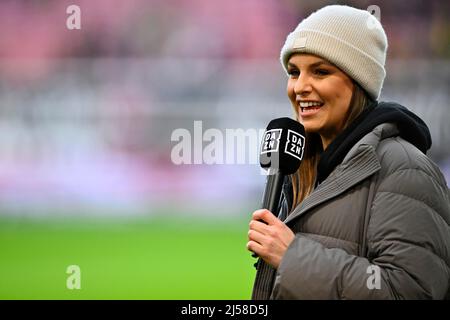 DAZN sports presenter Laura Wontorra, portrait, smiles, Allianz Arena ...