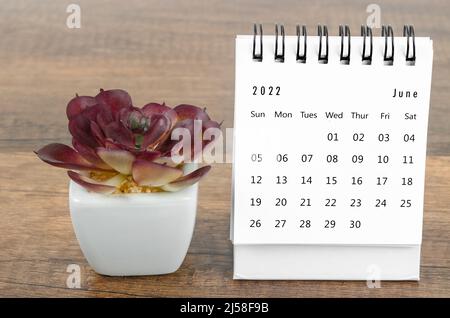 The June 2022 desk calendar with plant on wooden table Stock Photo - Alamy