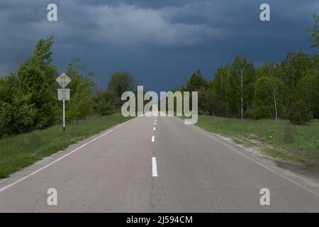 Chornobyl road sign end of town Chernobyl near nuclear power station ...