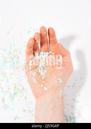 Global warming concept above the hand of a woman in background Stock ...