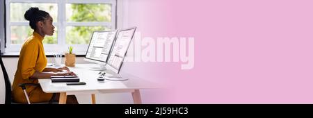 African American Programmer Woman Coding On Computer Stock Photo - Alamy