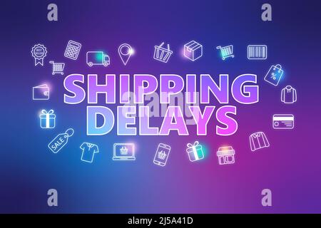 Shipping Delays - ecommerce web banner on blue background. Various ...