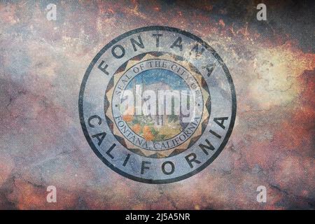 official flag of Fontana, California untied states of America at cloudy ...