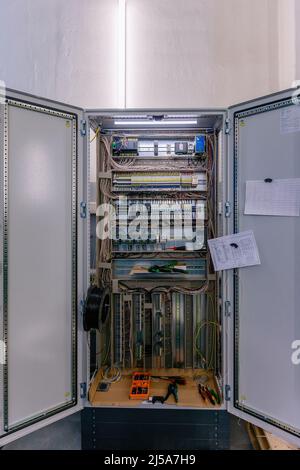 Computer room switch gear - electrical control panel with Red and ...