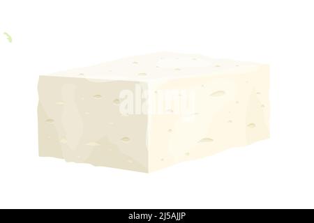 Feta cheese piece in cartoon style detailed ingredient isolated on ...