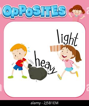 Opposite English words with heavy and light illustration Stock Vector ...
