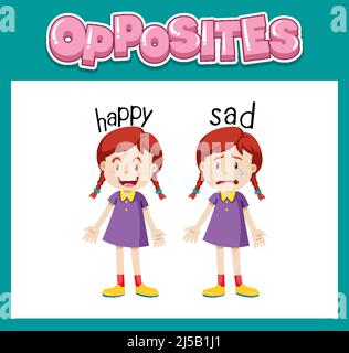 Opposite English words with sad and happy illustration Stock Vector ...