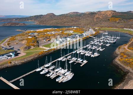 Aerial view of Portavadie recreation and leisure resort development on ...