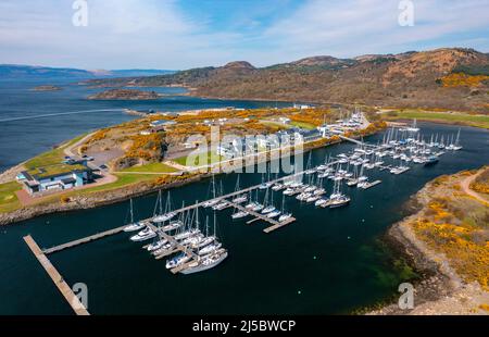 Aerial view of Portavadie recreation and leisure resort development on ...