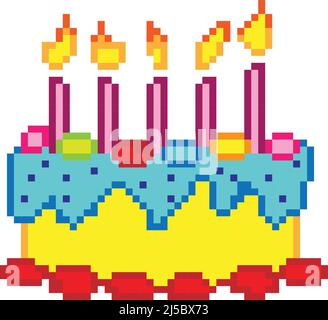Happy birthday, pixel art. Text in the style of 8-bit retro games from ...