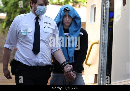 Lewes, UK 20th April 2022 : Pietro Addis leaves Lewes Crown Court after ...