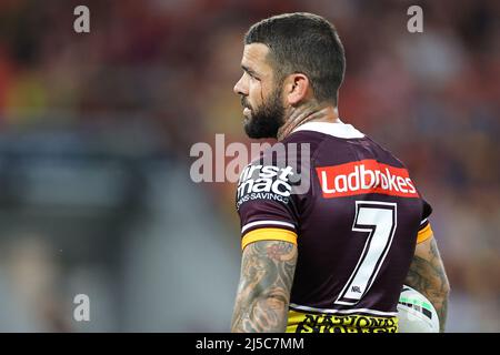 Adam Reynolds of the Brisbane Broncos looks on during a training ...