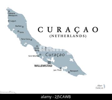 Curacao Political Map with capital Willemstad and important cities ...