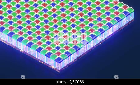 Back-illuminated sensor principle demonstration, microlences ...