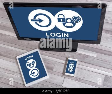 Login concept shown on different information technology devices Stock ...