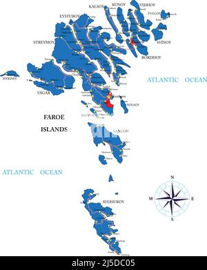 Road map of the Faroe Islands North Atlantic Archipelago with flag ...