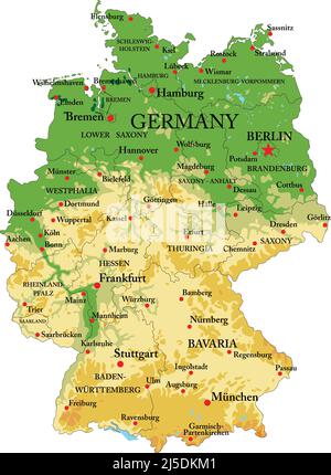 Highly detailed physical map of Germany,in vector format,with all the ...